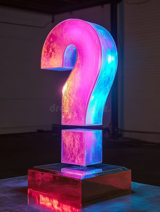 Glowing Neon Question Mark Sculpture in a Dark Room. Stock Image ...