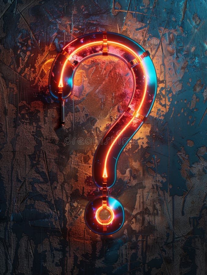 A Glowing Neon Question Mark on a Textured Dark Background. Stock Image ...