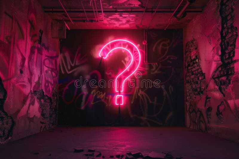 A Glowing Neon Question Mark on a Textured Dark Wall, Creating a ...