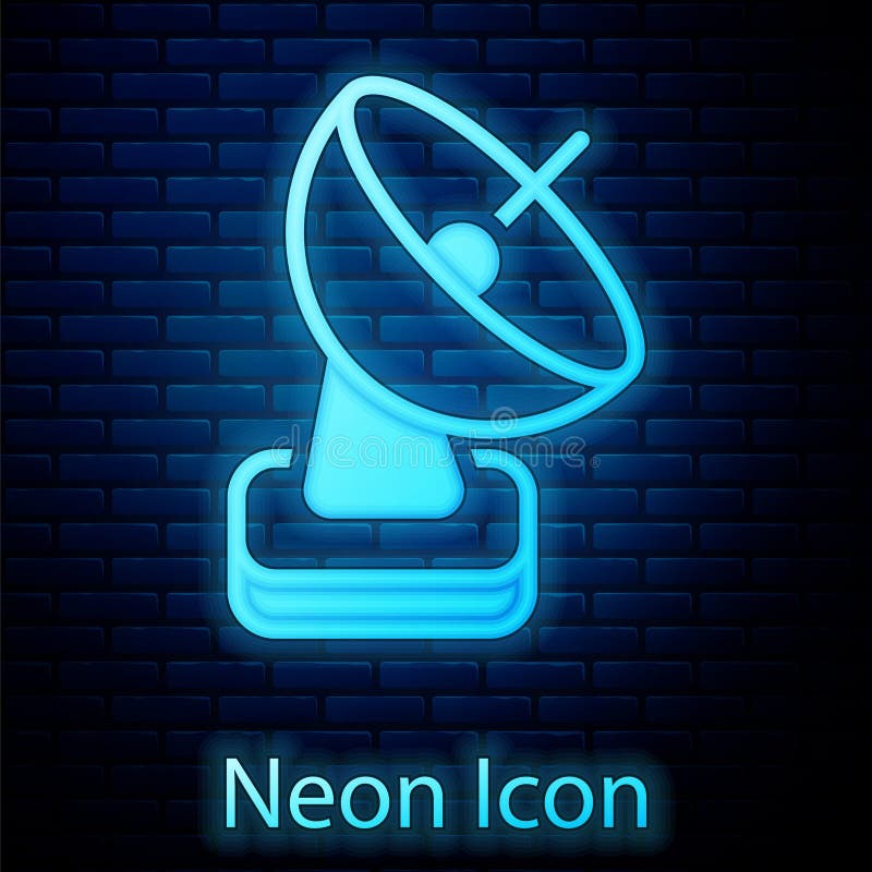 Glowing Neon Radar Icon Isolated on Brick Wall Background. Search ...