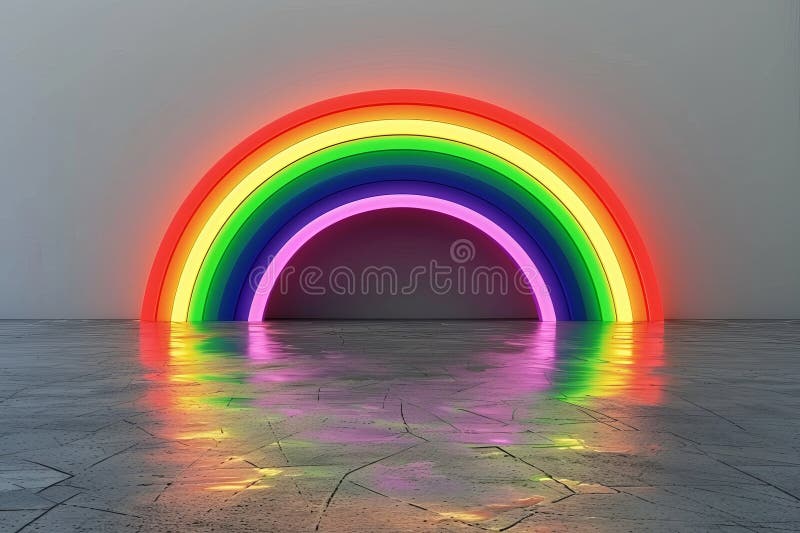 Glowing Neon Rainbow Set Against a Gray Background, Creating a Vibrant ...