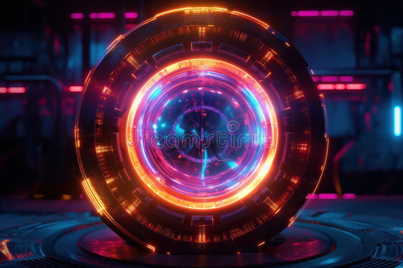 Glowing Neon Reactor Core Visualization in Circular Frame. Advanced ...