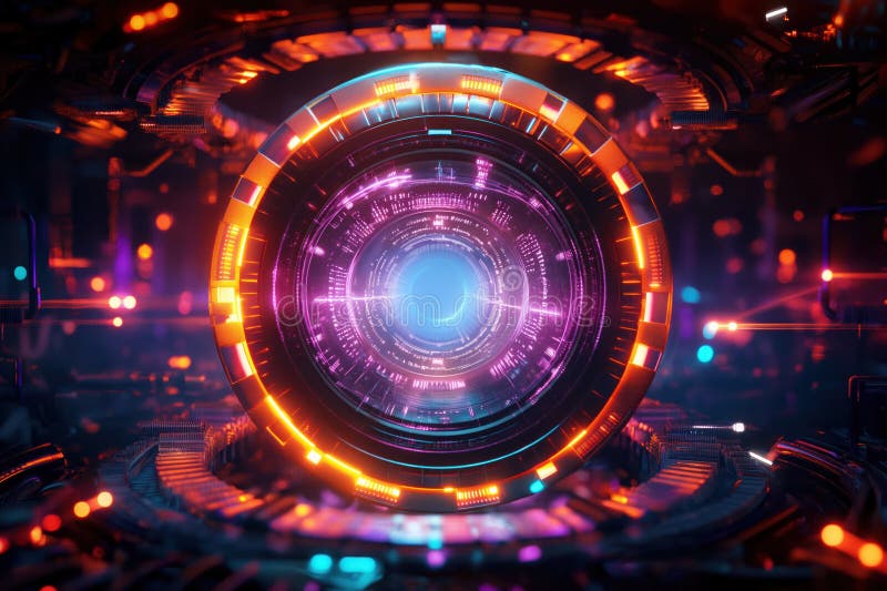 Glowing Neon Reactor Core Visualization in Circular Frame. Advanced ...