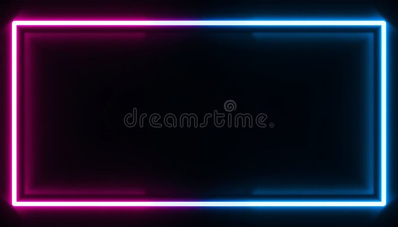Glowing Neon Rectangle Frame on Black Background Stock Illustration ...