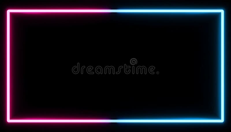 Glowing Neon Rectangle Frame on Black Background Stock Illustration ...