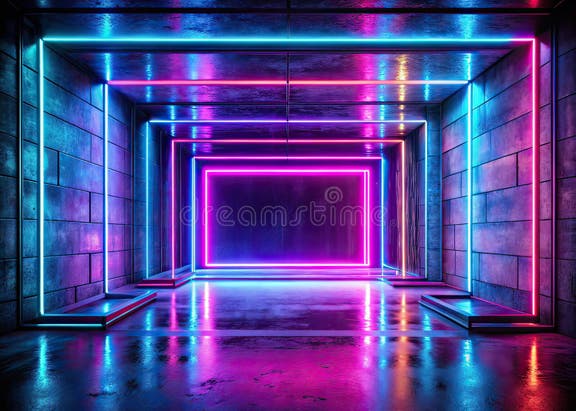 A Glowing Neon Rectangle Frame Envelops a Futuristic Urban Exploration ...