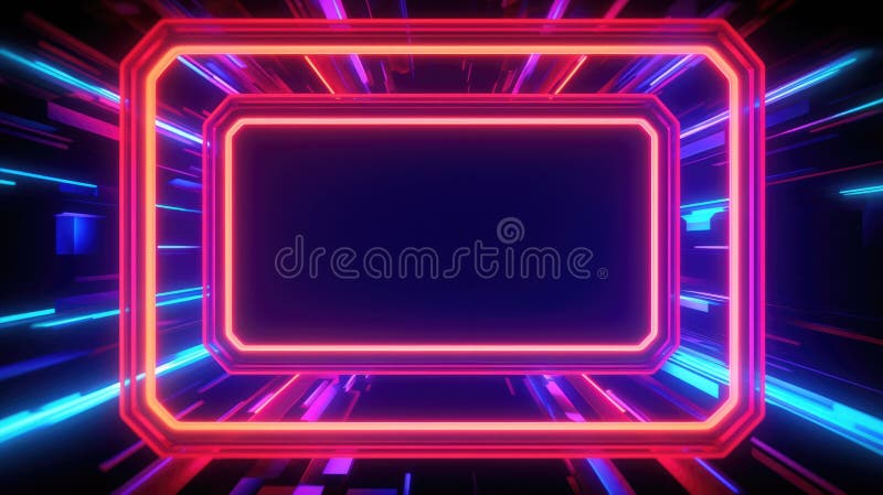Glowing Neon Rectangle Frame Over Abstract Landscape. Generative AI ...
