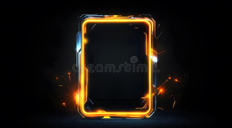 Glowing Neon Rectangular Frame with Sparks in Dark Background Stock ...