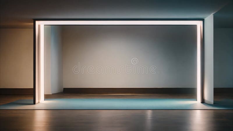 Neon Lit Rectangular Frame, Misty Ground, Colorful Gradient, Futuristic Mysterious Effect Stock ...