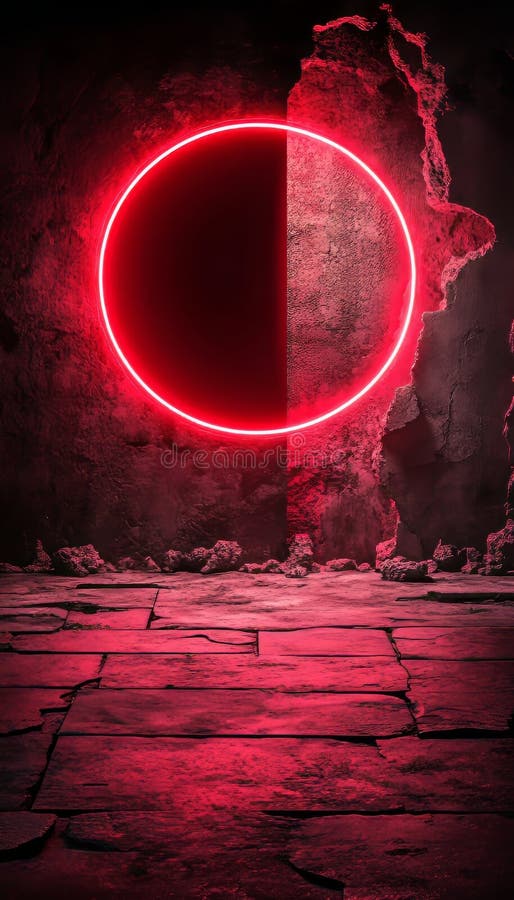 Glowing Neon Red Circle on a Dark Textured Background, Cyberpunk ...