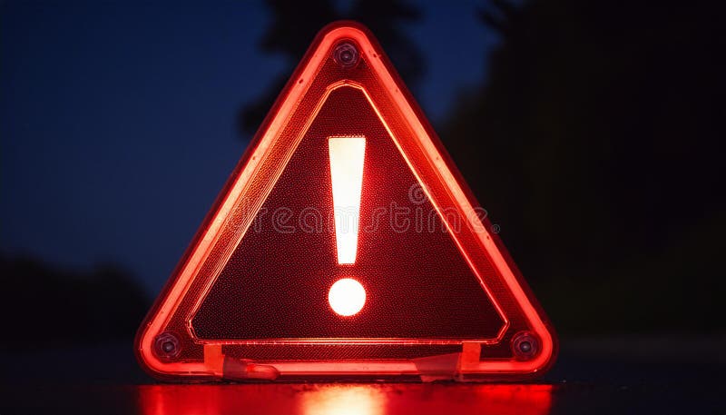 Glowing Neon Red Triangle Sign with Exclamation Point. Warning ...