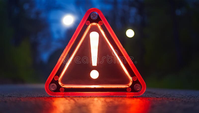 Glowing Neon Red Triangle Sign with Exclamation Point. Warning ...