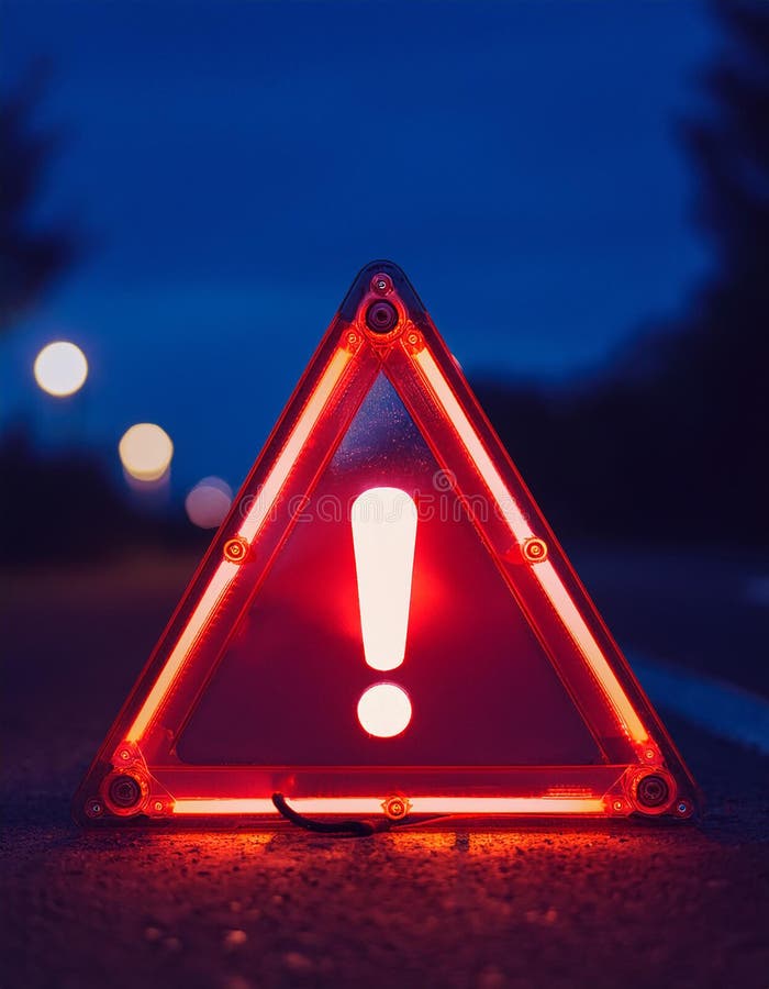 Glowing Neon Red Triangle Sign with Exclamation Point. Warning ...