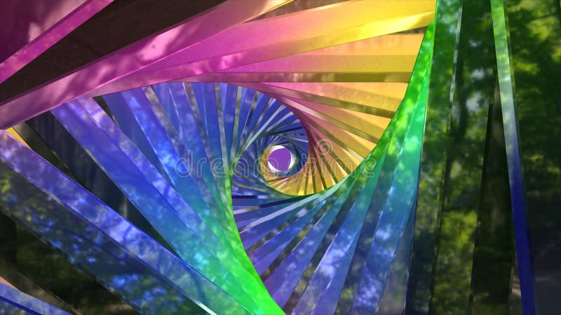 Glowing Neon Ring Light in Tunnel. Multicolor Shining Triangular Tunnel ...
