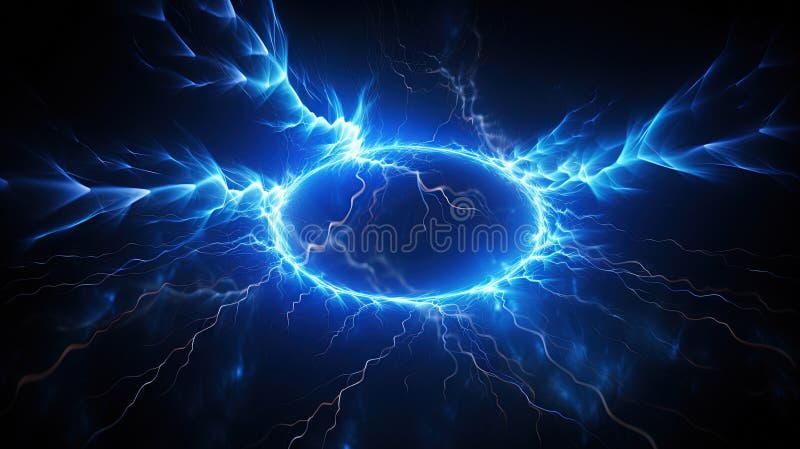 Glowing Neon Ring Surrounded by Dynamic Blue Lightning and Energy ...