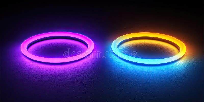 Glowing Neon Rings Floating in Darkness Creating a Futuristic and ...