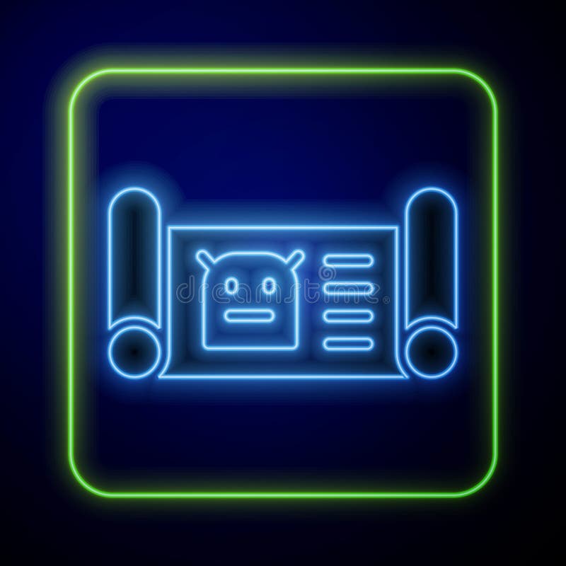 Glowing Neon Robot Blueprint Icon Isolated on Blue Background. Vector ...