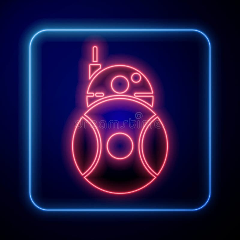 Glowing Neon Robot Icon Isolated on Blue Background. Vector Stock ...