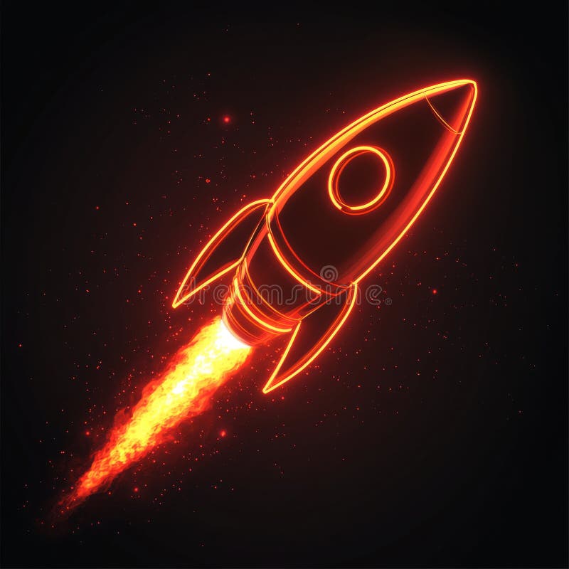 Glowing Neon Rocket Launching Space Fiery Trail Stock Photos - Free ...