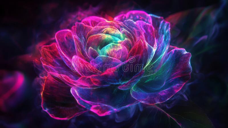 Glowing Neon Rose with Particle Effects Stock Illustration ...