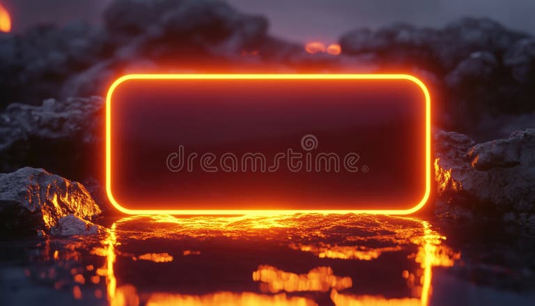 Glowing Neon Rounded Rectangular Frame with Shining Effects on Dark ...