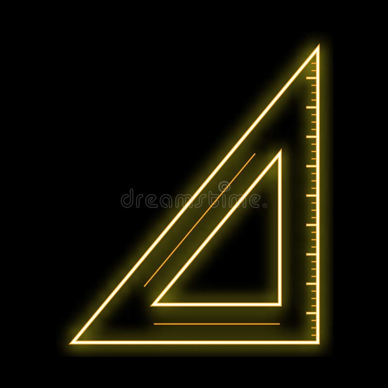 Neon Ruler Forming a Right Triangle on Black Background Stock Vector ...