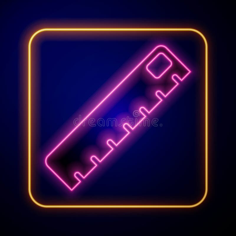Glowing Neon Ruler Icon Isolated on Black Background. Straightedge ...