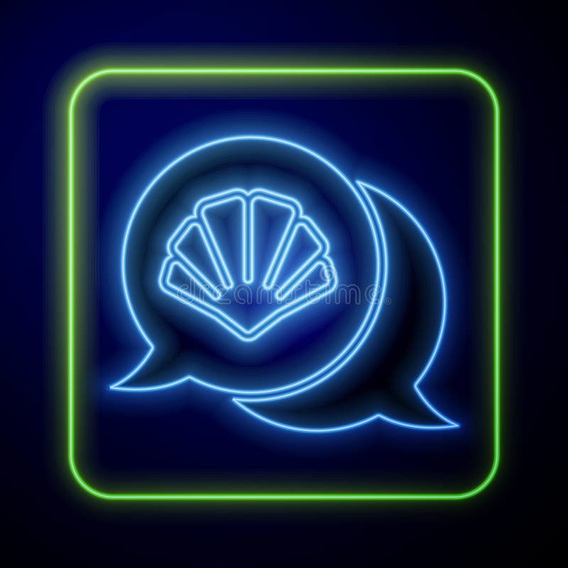 Glowing Neon Scallop Sea Shell Icon Isolated on Blue Background ...