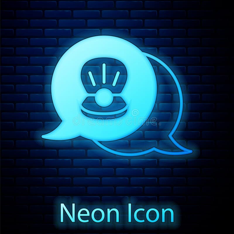 Glowing Neon Scallop Sea Shell Icon Isolated on Brick Wall Background ...