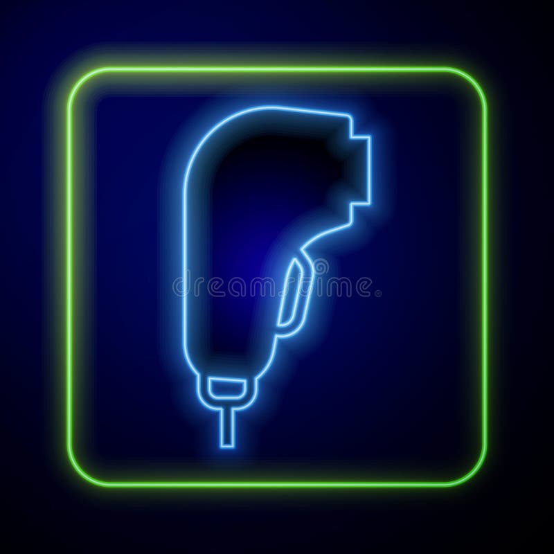 Glowing Neon Scanner Scanning Bar Code Icon Isolated on Blue Background ...