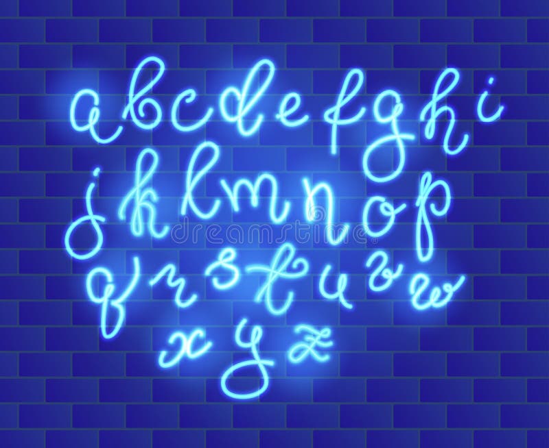 Glowing Neon Script Alphabet. Vector Stock Vector - Illustration of ...