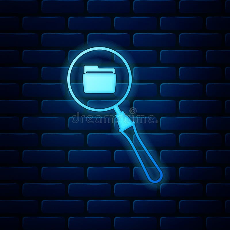 Glowing Neon Search Concept with Folder Icon Isolated on Brick Wall ...