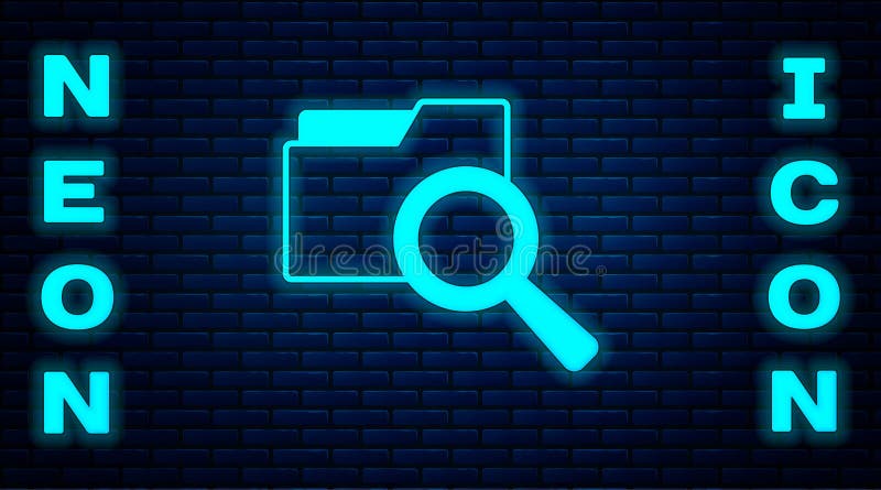 Glowing Neon Search Concept with Folder Icon Isolated on Brick Wall ...