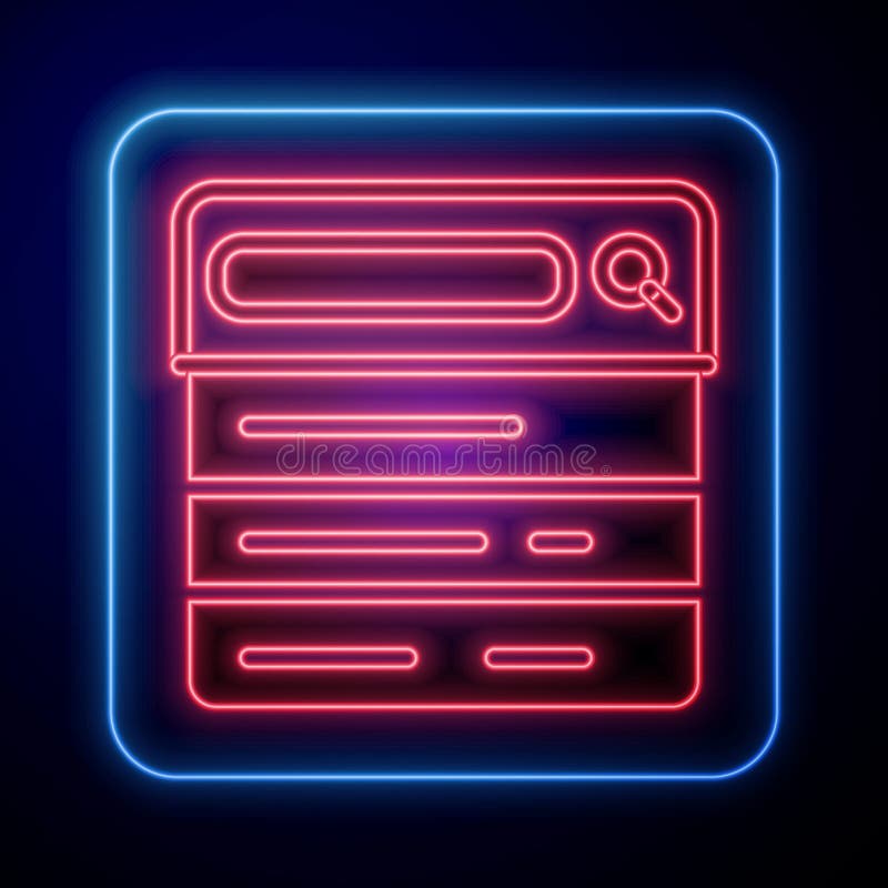 Glowing Neon Search Engine Icon Isolated on Blue Background. Vector ...