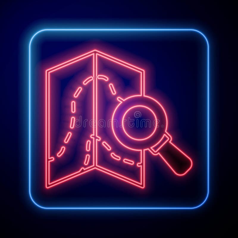 Glowing Neon Search Location Icon Isolated on Black Background ...