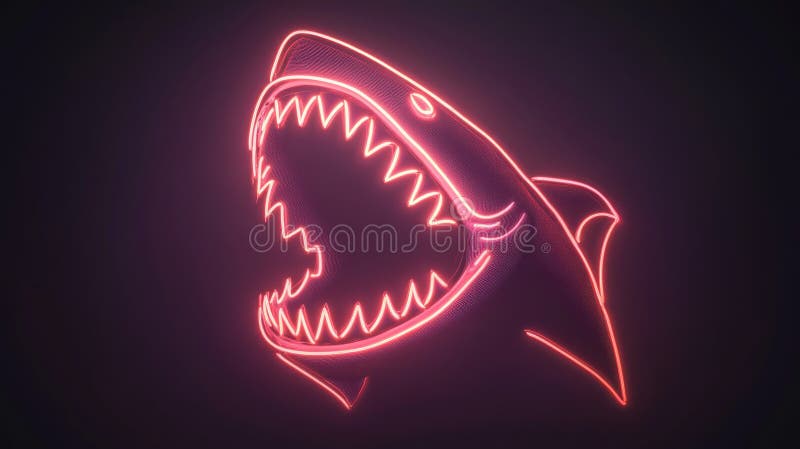 Glowing Neon Shark Opening Its Jaws on Dark Background Stock ...