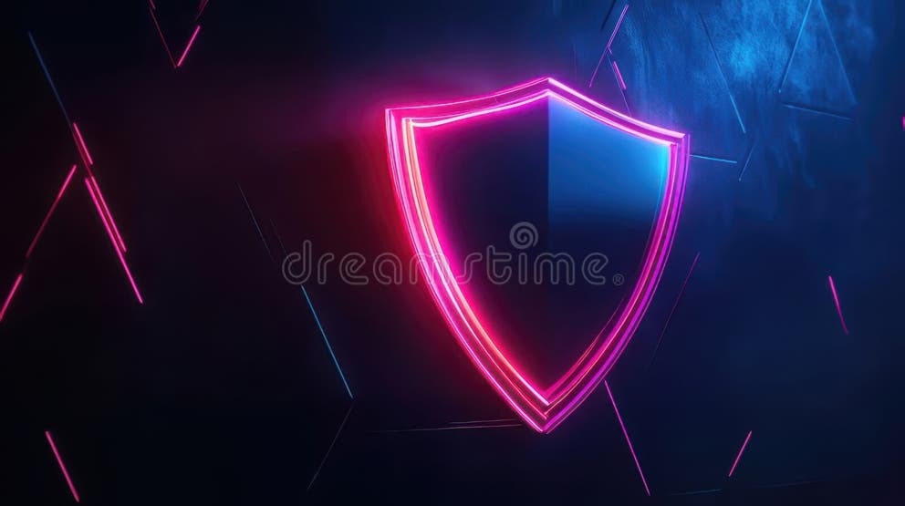 Glowing Neon Shield Symbolizing Protection in Digital World Stock Photo ...