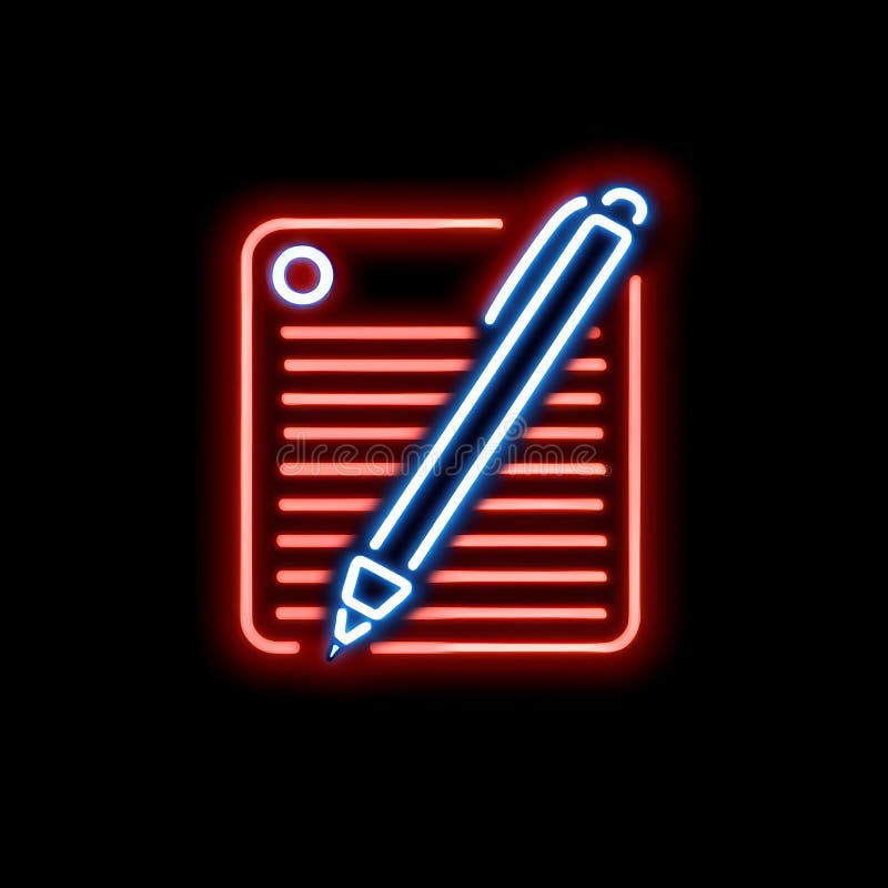 A Glowing Neon Sign with a Stack of Papers and a Pen, Emblematic of the ...