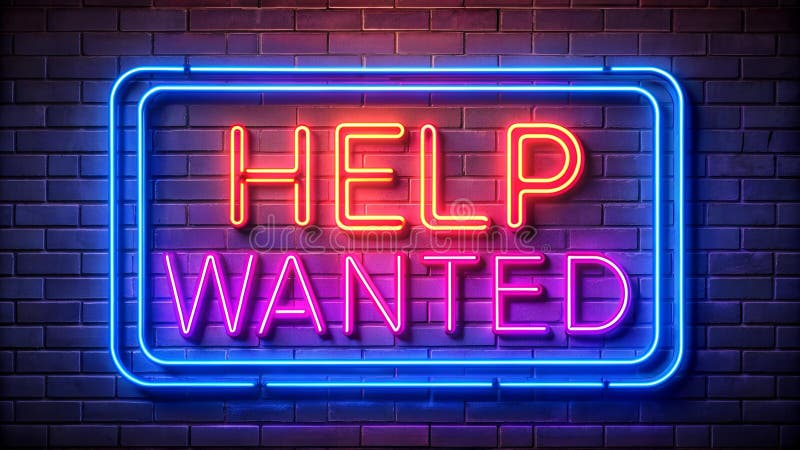 A Glowing Neon Sign with the Words #Help Wanted# in a Retro Style AI ...