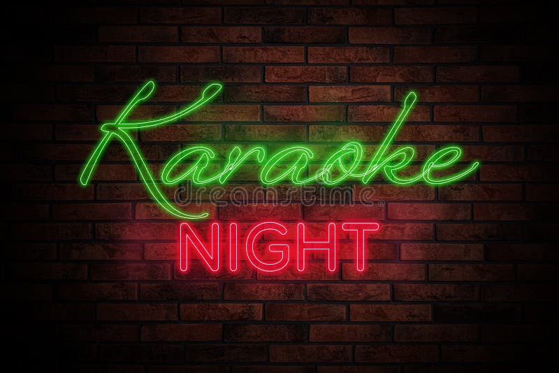 Glowing Neon Sign with Words Karaoke Night on Brick Wall Stock Photo ...