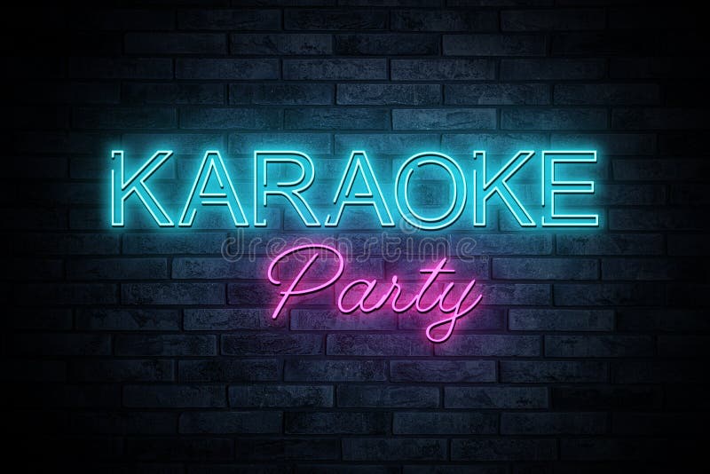 Glowing Neon Sign with Words Karaoke Party on Brick Wall Stock ...