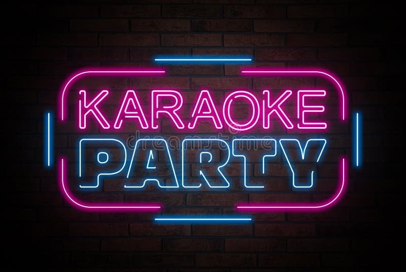 Glowing Neon Sign with Words Karaoke Party on Brick Wall Stock ...