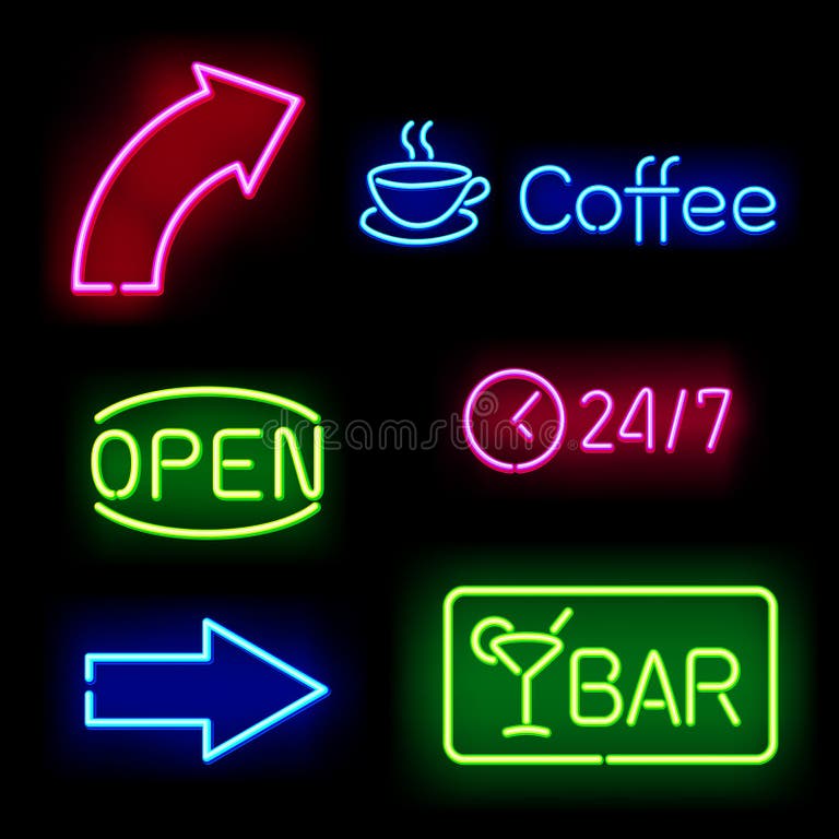 Night Glowing Neon Signs Stock Illustrations – 15,073 Night Glowing ...