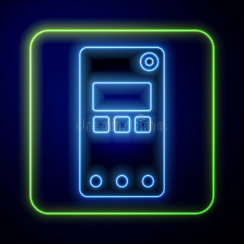 Glowing Neon Smartphone, Mobile Phone Icon Isolated on Blue Background ...