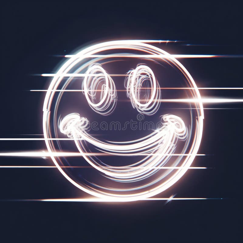 Glowing Neon Smiley Face with Horizontal Light Streaks Stock ...