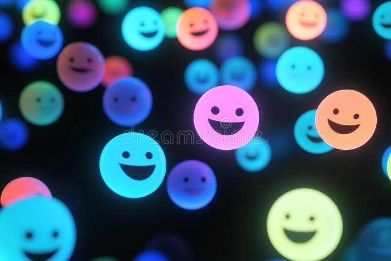 Glowing Neon Smiley Faces in Dark Background - Joyful and Vibrant ...