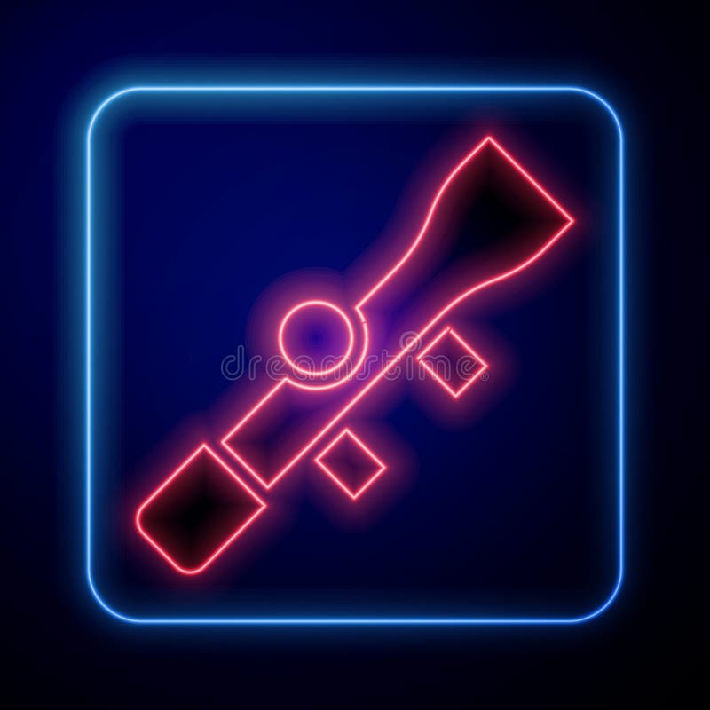 Glowing Neon Sniper Optical Sight Icon Isolated on Blue Background ...