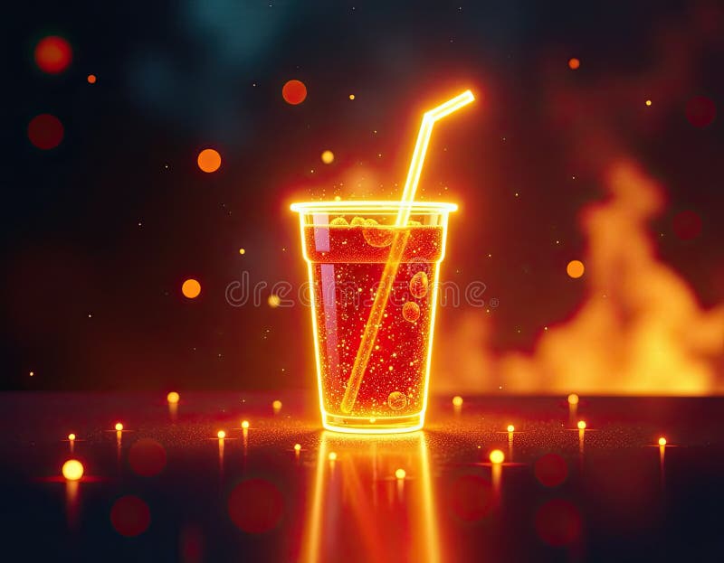 Glowing Neon Soda Cup with Straw - 3D Render Stock Illustration ...
