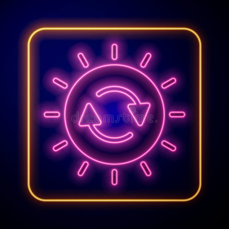 Glowing Neon Solar Energy Panel Icon Isolated on Black Background. Sun ...