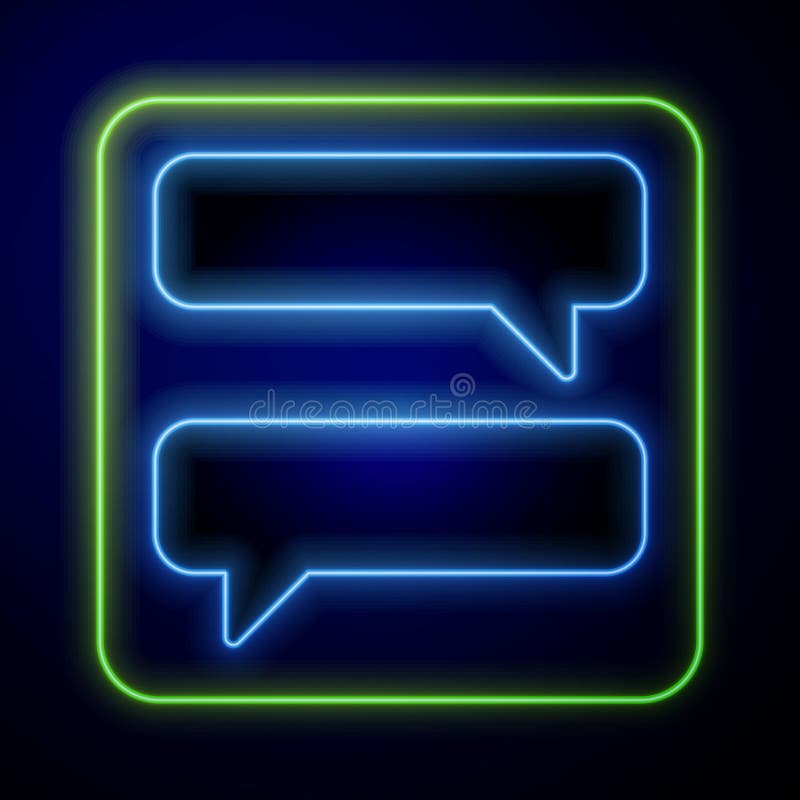 Glowing Neon Speech Bubble Chat Icon Isolated on Blue Background ...